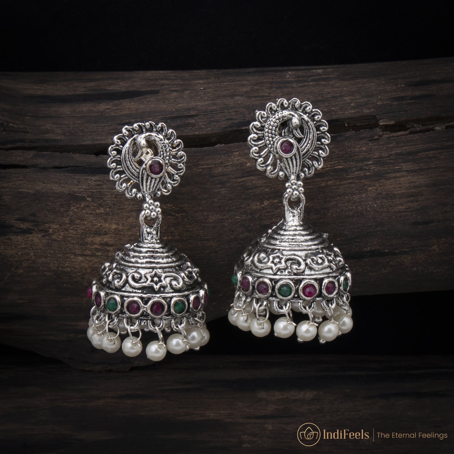 Silver Oxidised Small Jhumki Earrings - IndiFeels Australia