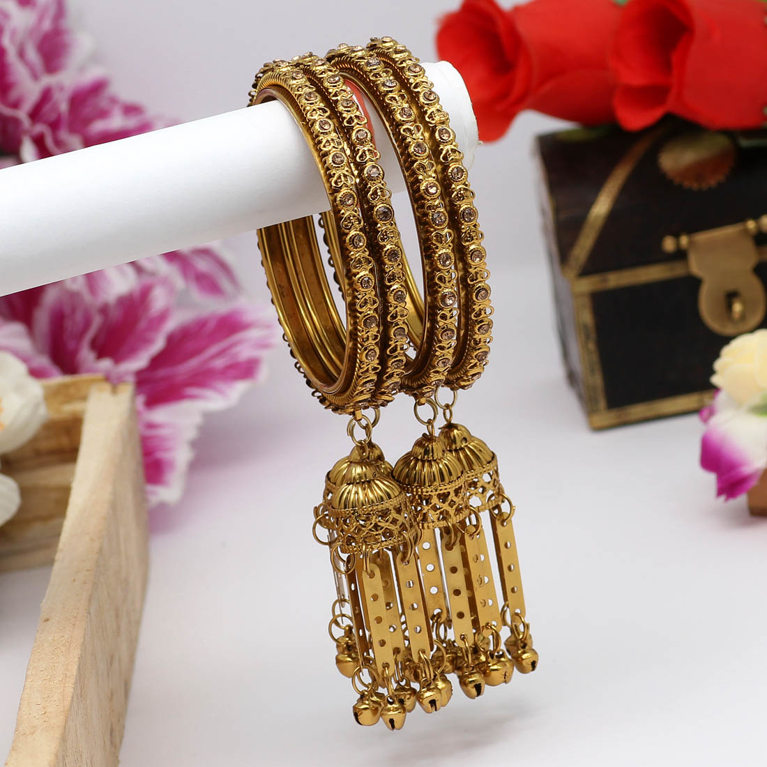 Shop Long Golden Bangles Online – Festive Glam | Indifeels