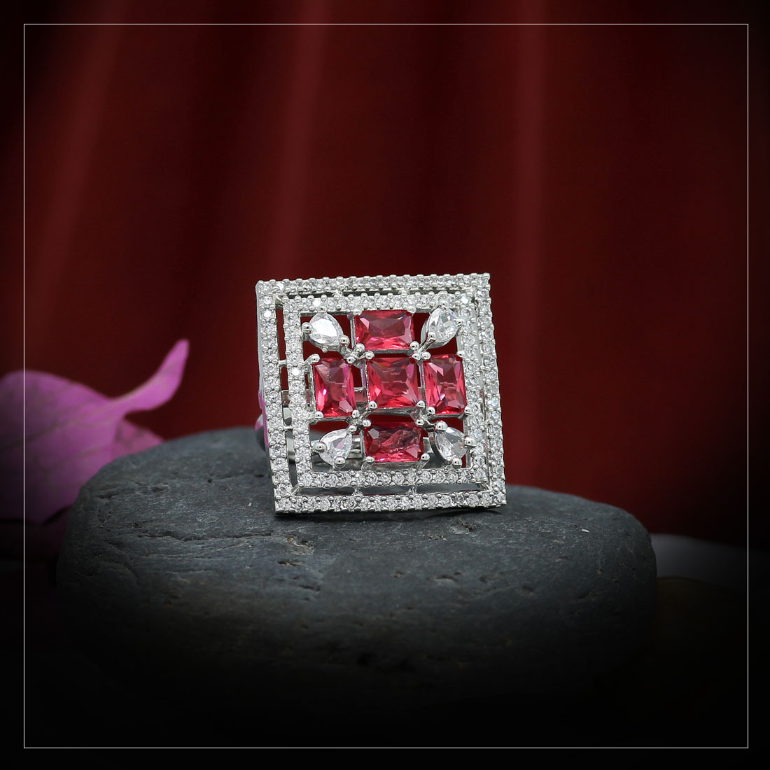 Square American Diamond Rani Ring For Women | IndiFeels